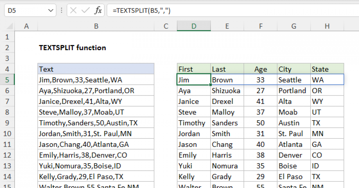 Excel TEXTSPLIT Function Exceljet
